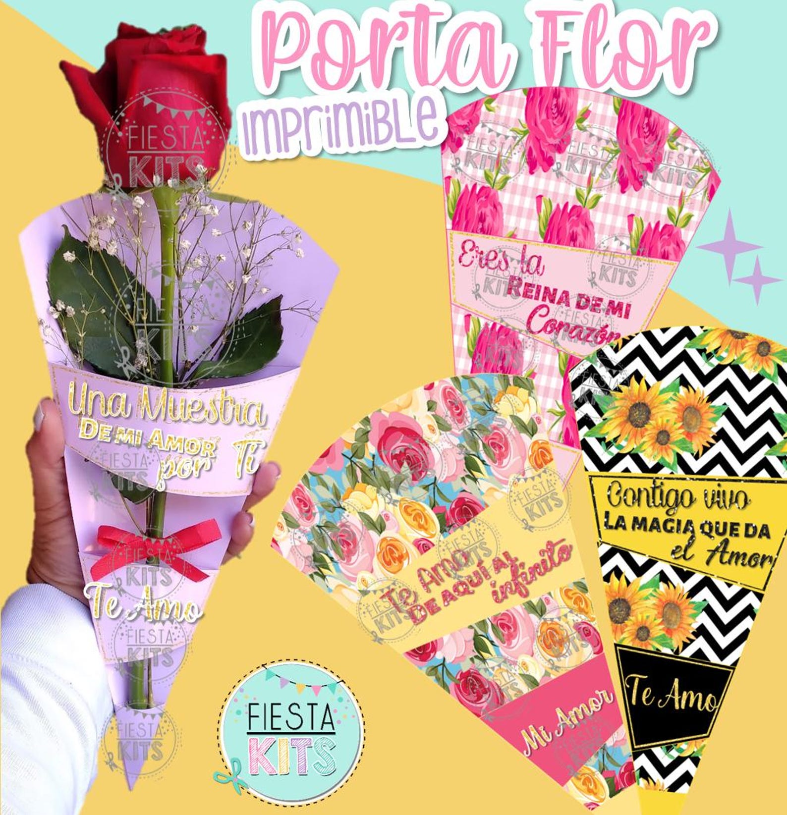 Printable Valentine's Day Flower Holder / Love Rose Holder / Valentine ...