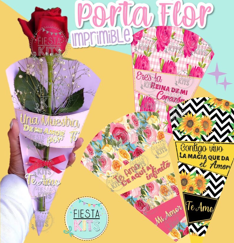 Printable Valentine's Day Flower Holder / Love Rose Holder / Valentine ...