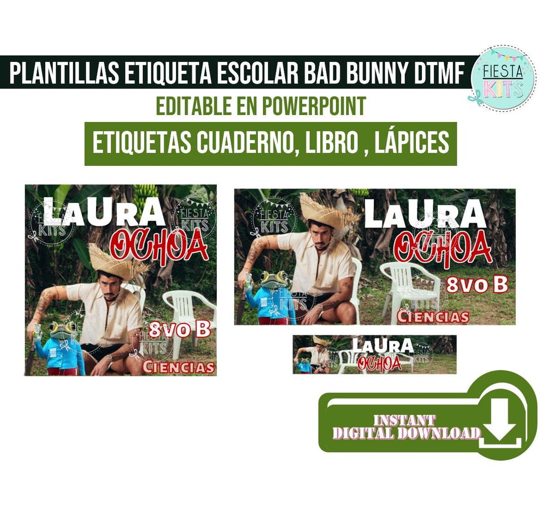 Bad Bunny DTMF School Label Template/ Bad Bunny DTMF Sticker / Bad ...
