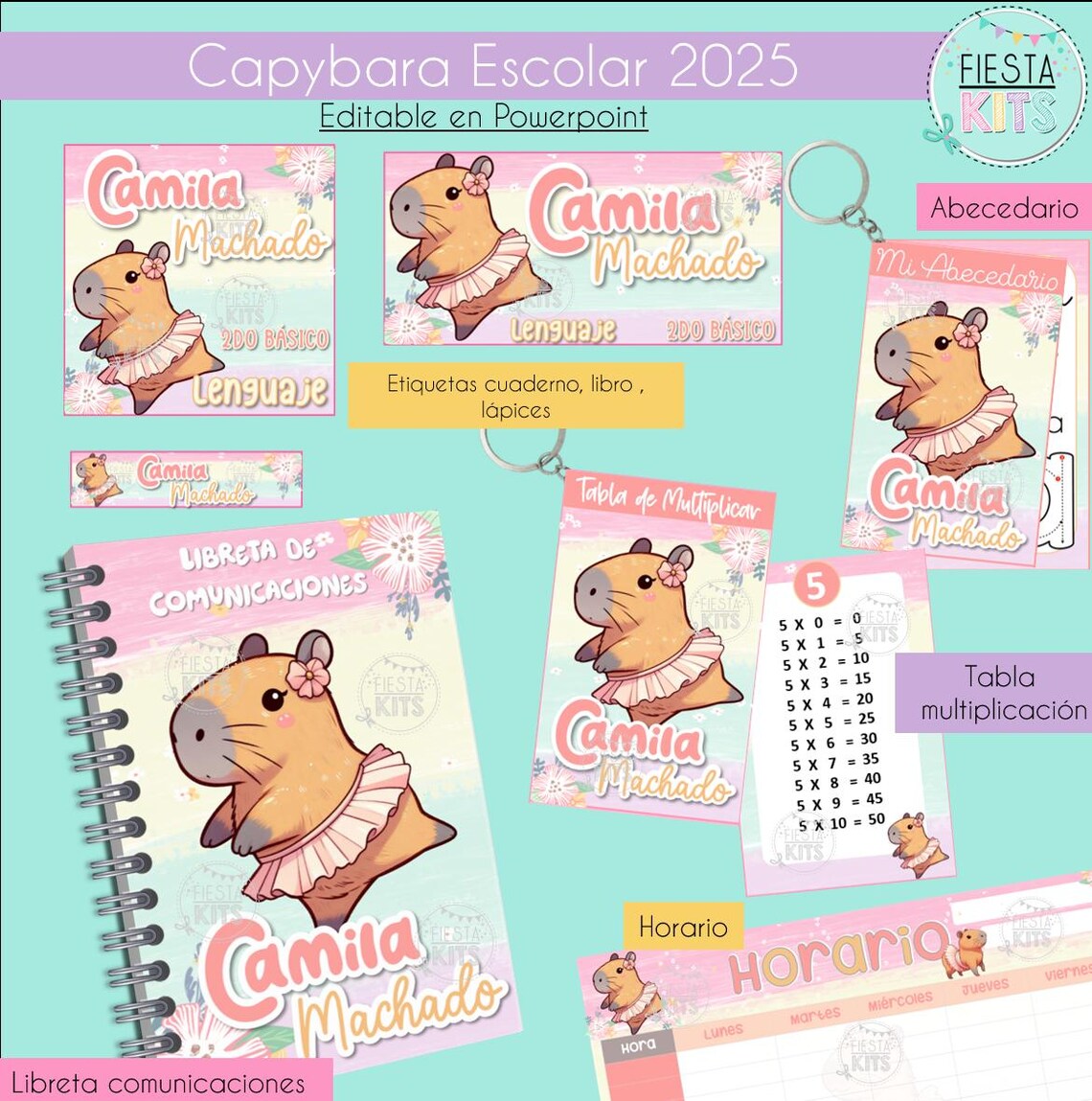 Capybara Girl School Label Template /capybara School Agenda /capybara ...