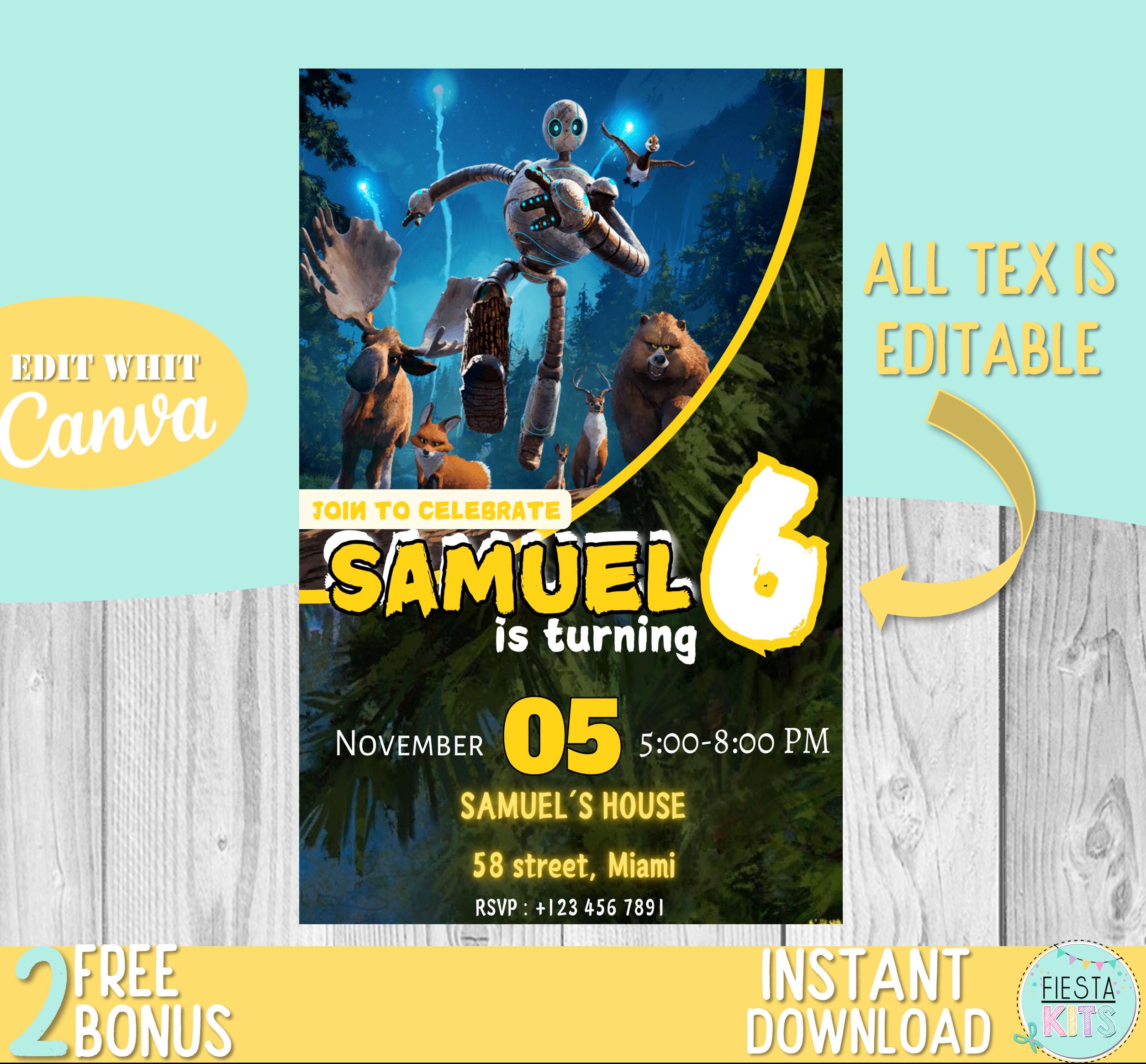 Wild Robot Birthday Invitation, Digital Robot Invitation, Roz Birthday ...