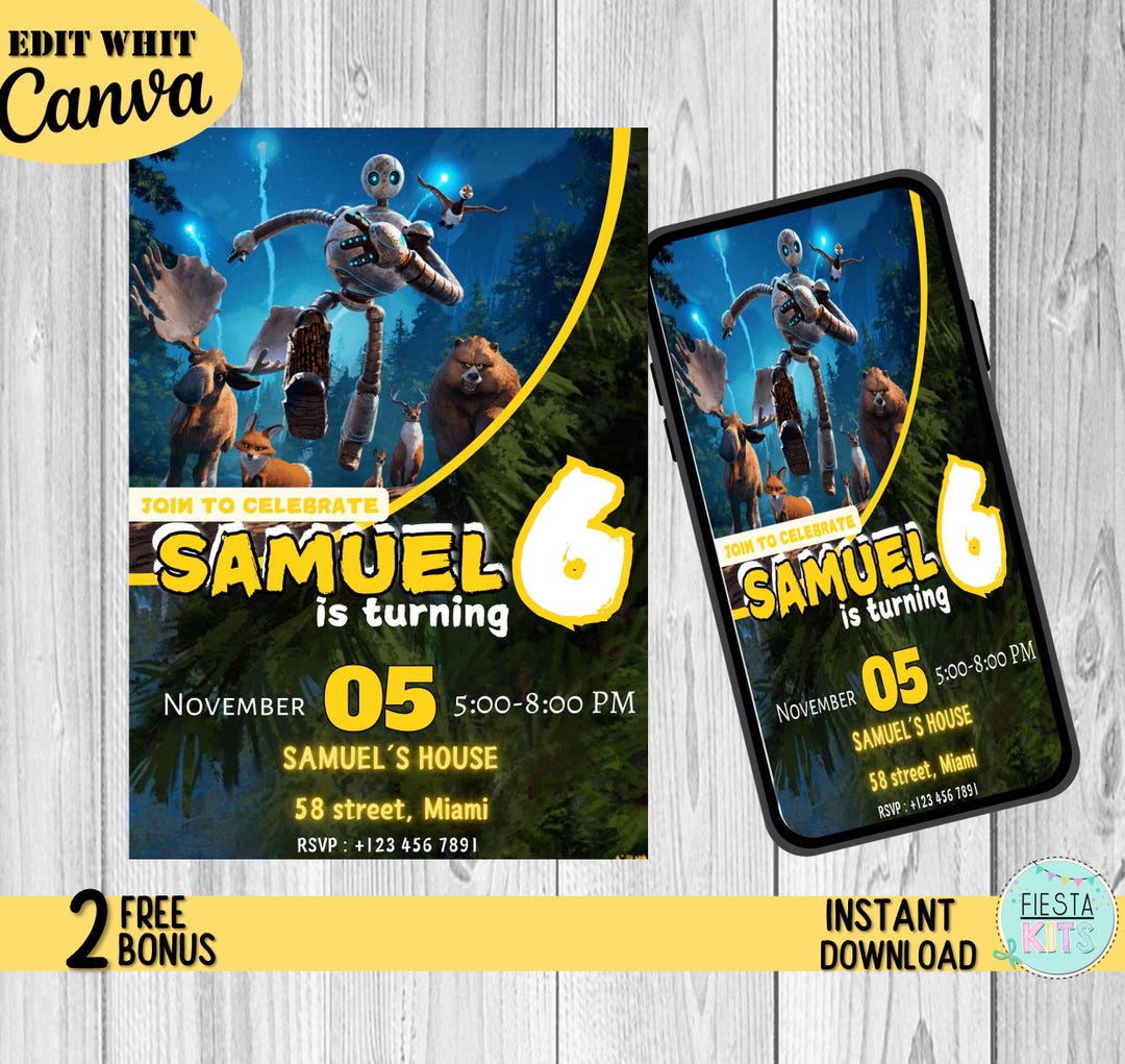 Wild Robot Birthday Invitation, Digital Robot Invitation, Roz Birthday ...