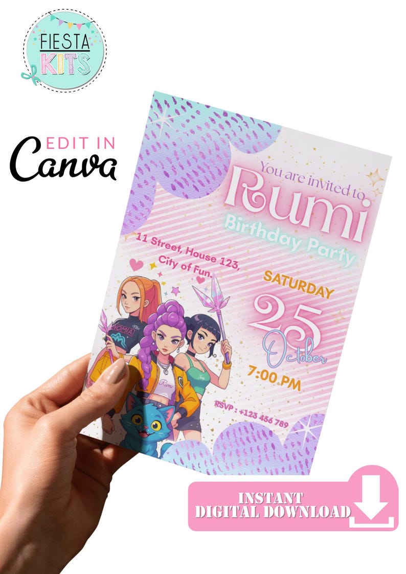 K-POP Demon Hunters Digital Invitation, Huntrix Birthday Invitation, K ...