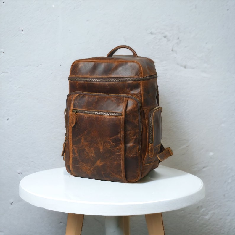 Leather Laptop Backpack, Computer Black Genuine Leather Carrier, Back ...