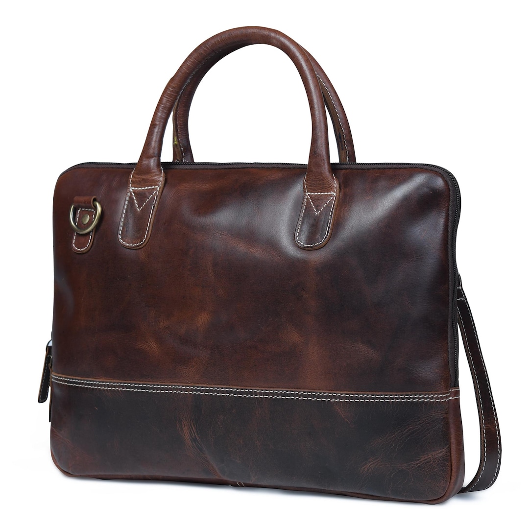 Buffalo Leather Laptop Bag: Vintage Messenger Satchel, Protective ...