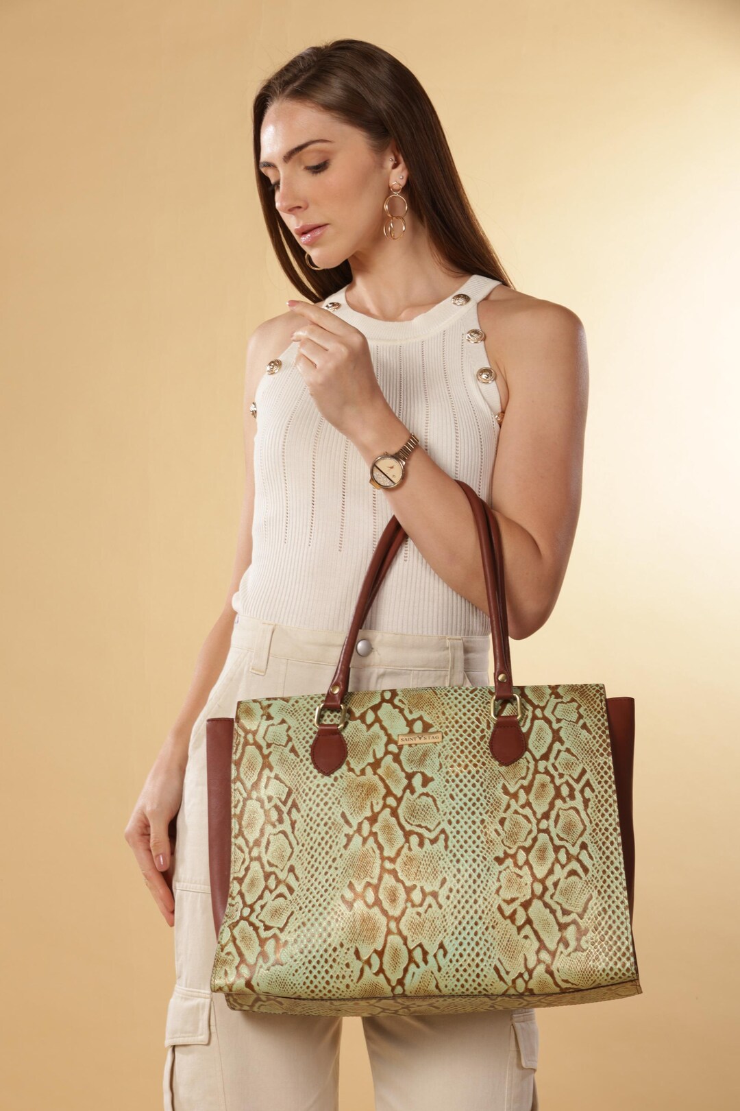 Stylish Python Print Leather Shoulder Bag, Tote for Women, Women’s ...