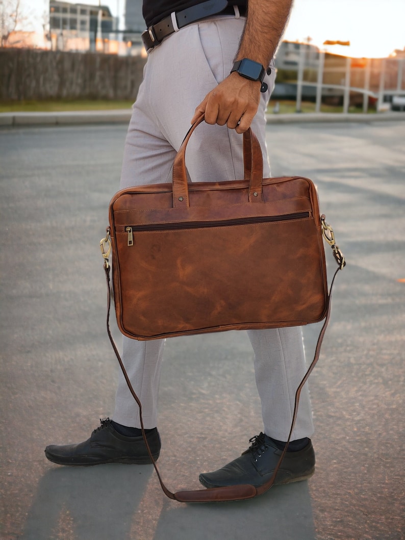 Rustic Buffalo Leather Messenger Bag: Handmade Laptop Briefcase - Etsy