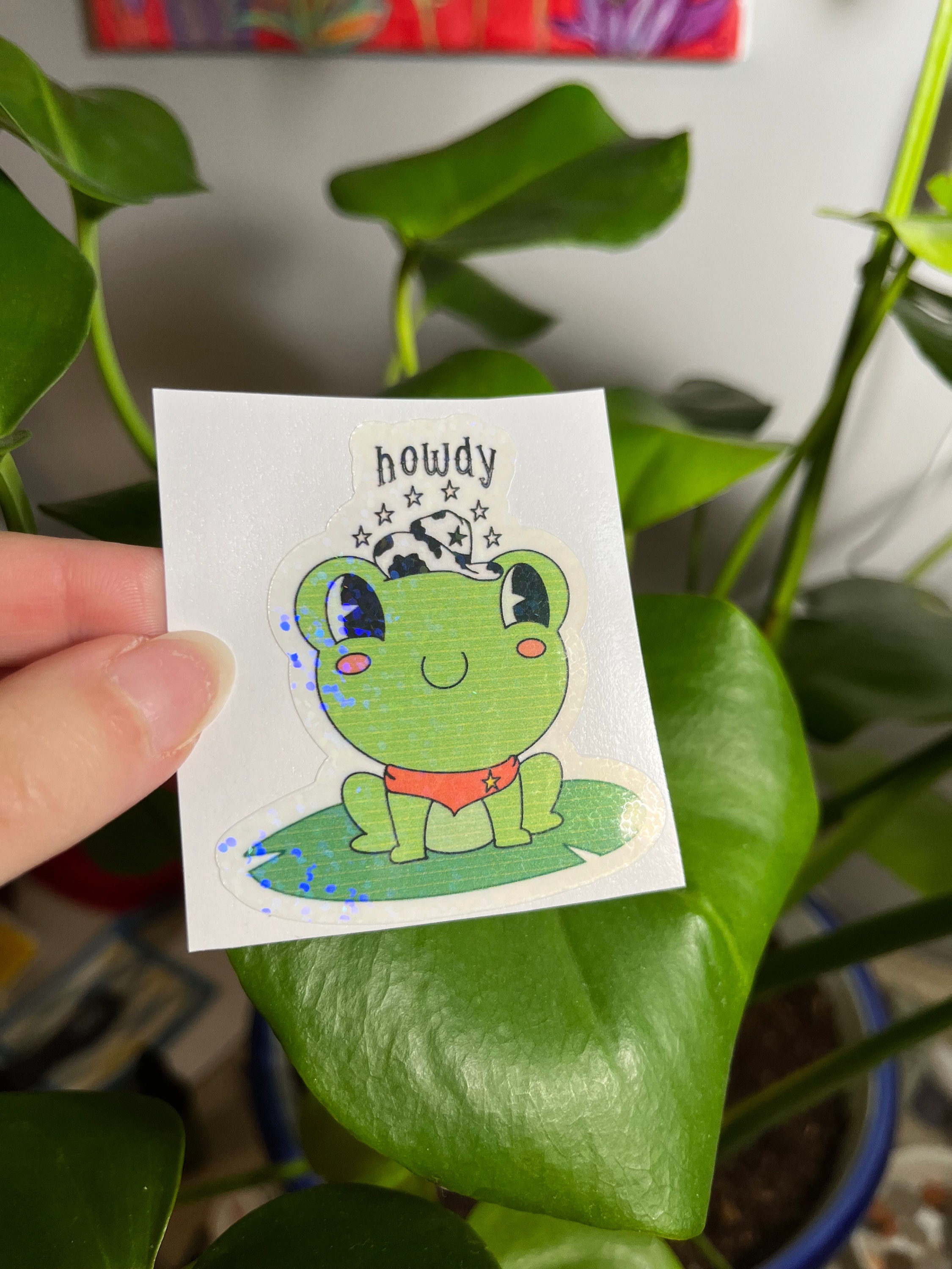 Howdy Frog Sticker, Cute Frog Sticker, Holographic Sticker, Frog ...