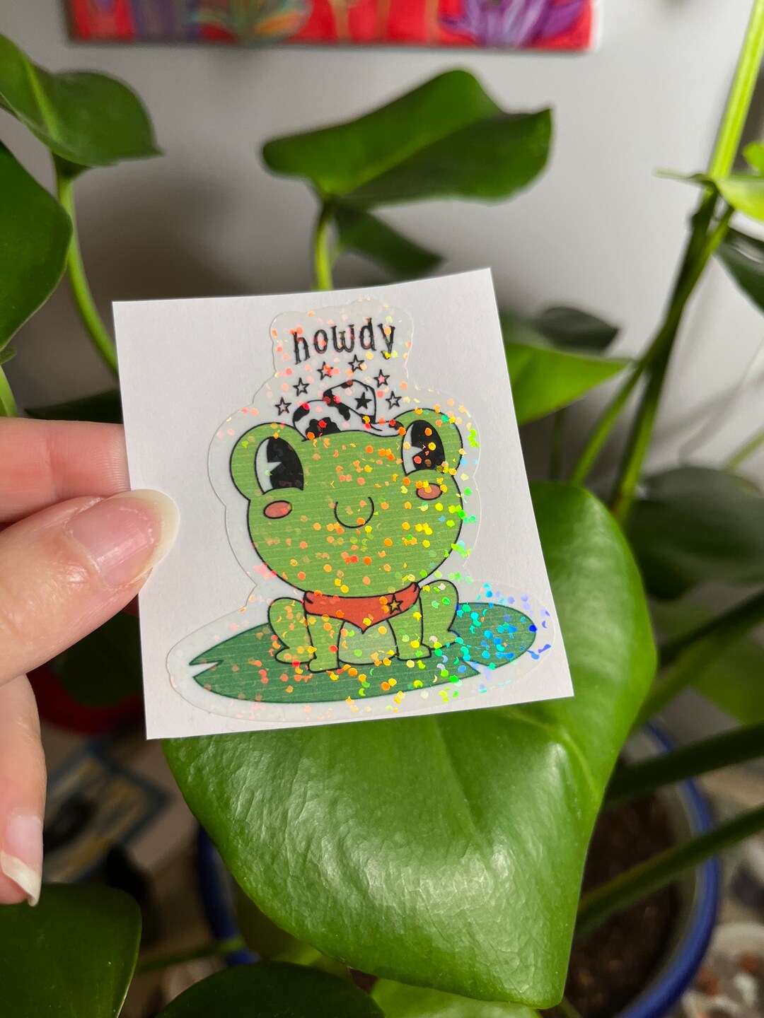 Howdy Frog Sticker, Cute Frog Sticker, Holographic Sticker, Frog ...