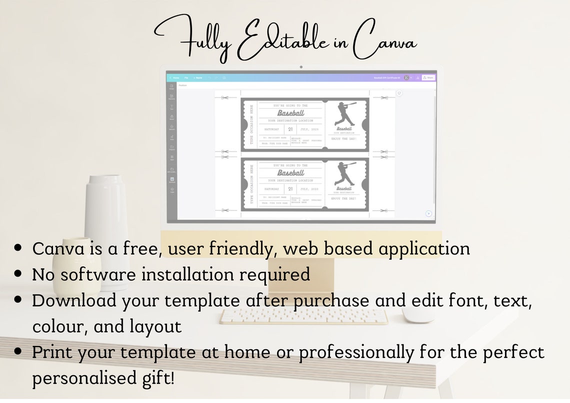 Baseball MLB Ticket Editable, MLB Baseball Gift Voucher Certificate ...
