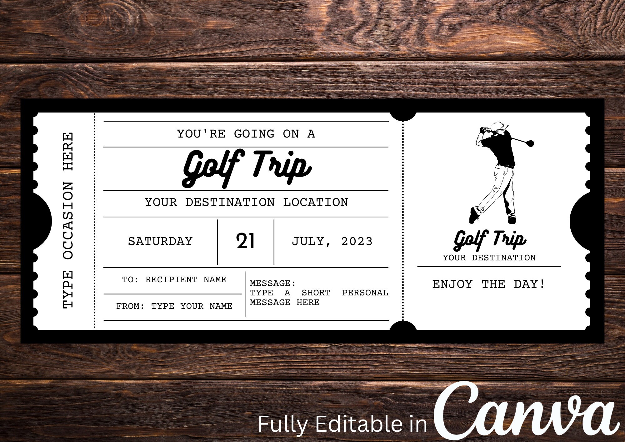 Golf Trip Ticket EDITABLE Golf Trip Gift Voucher Certificate - Etsy
