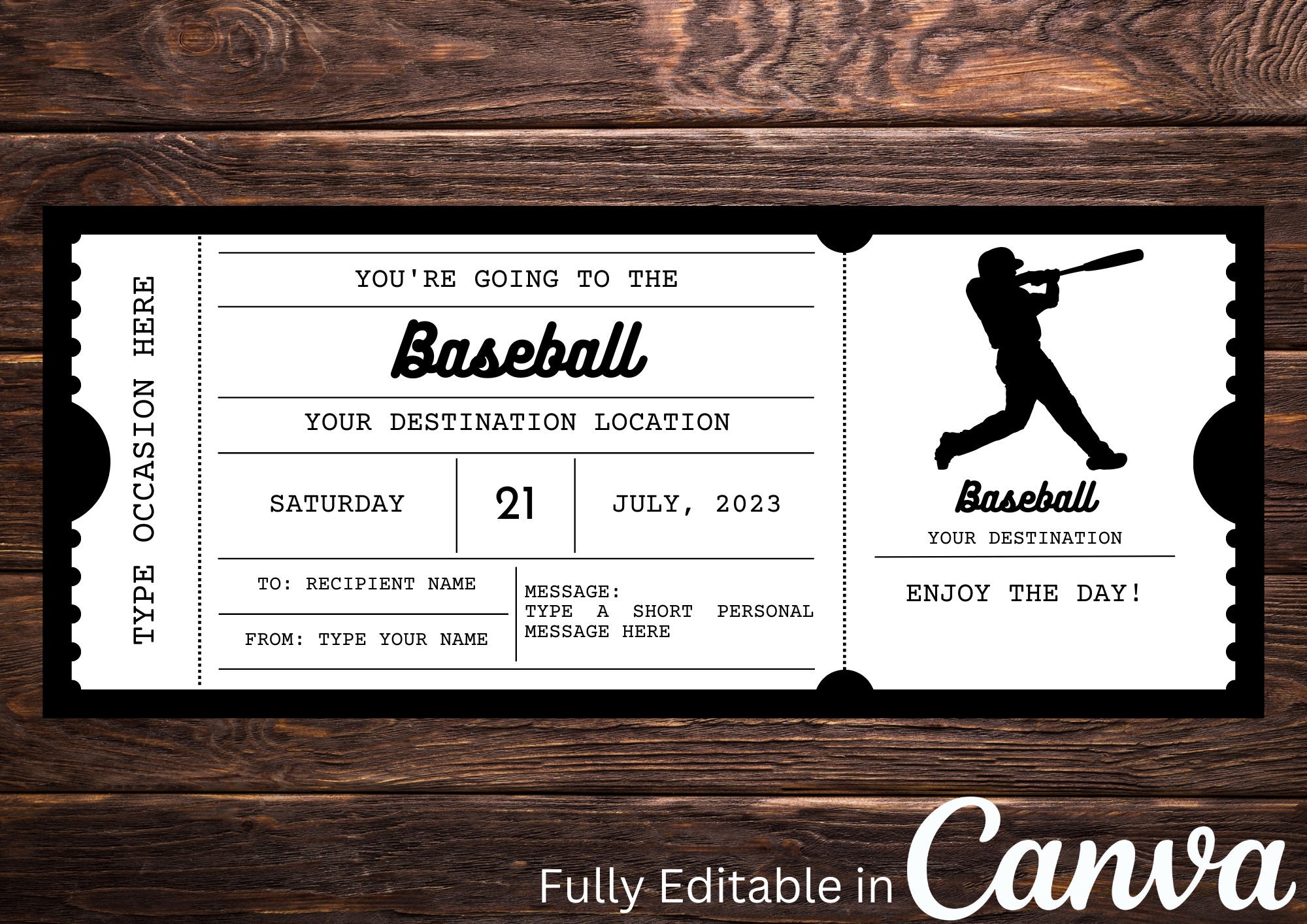 Baseball MLB Ticket Editable, MLB Baseball Gift Voucher Certificate ...