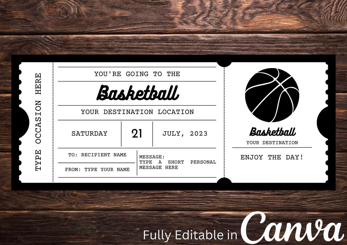 Basketball NBA Ticket Editable, NBA Basketball Gift Voucher Certificate ...
