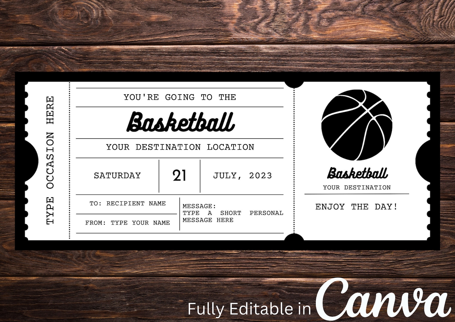 Basketball NBA Ticket Editable, NBA Basketball Gift Voucher Certificate ...