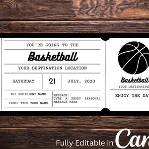 Basketball NBA Ticket Editable, NBA Basketball Gift Voucher Certificate ...