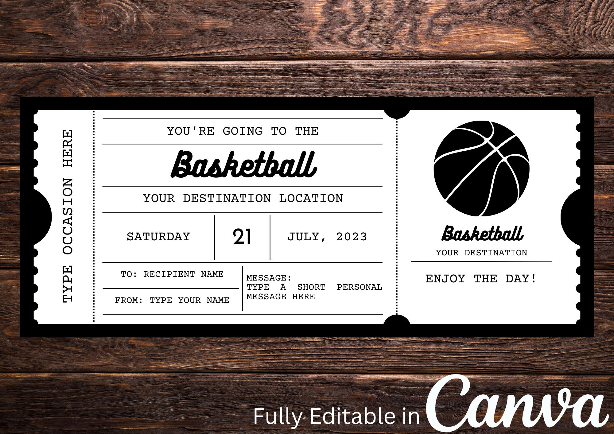 Basketball NBA Ticket Editable, NBA Basketball Gift Voucher Certificate ...
