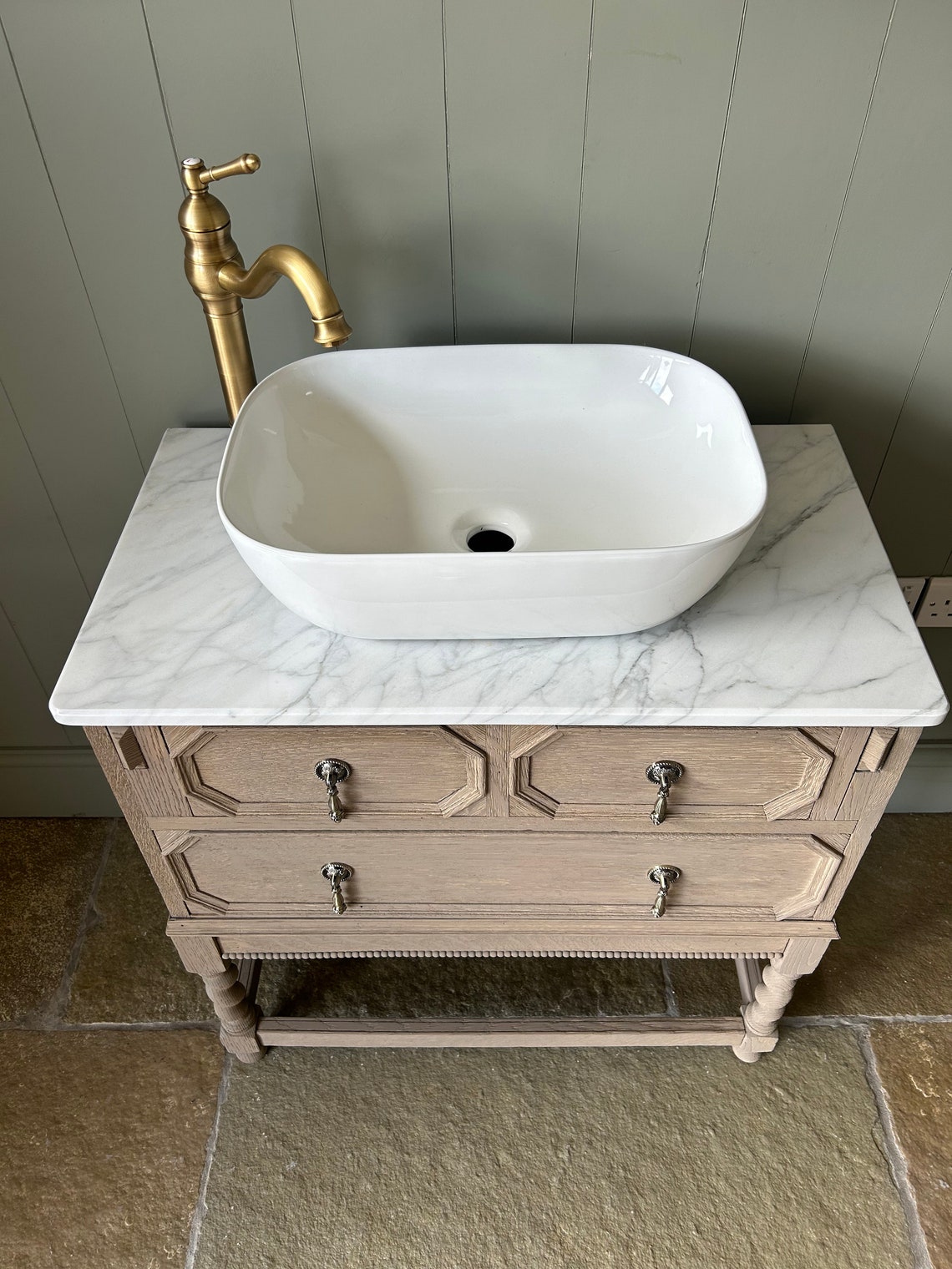 SOLD Vintage Marble Top Vanity Sink Unit - Etsy UK