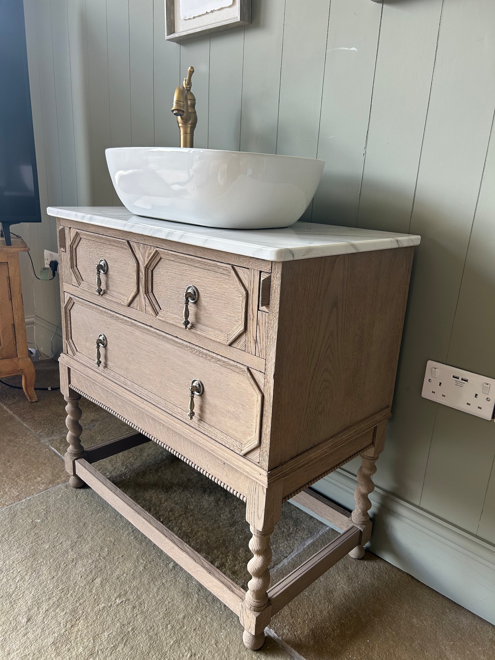 SOLD Vintage Marble Top Vanity Sink Unit - Etsy UK