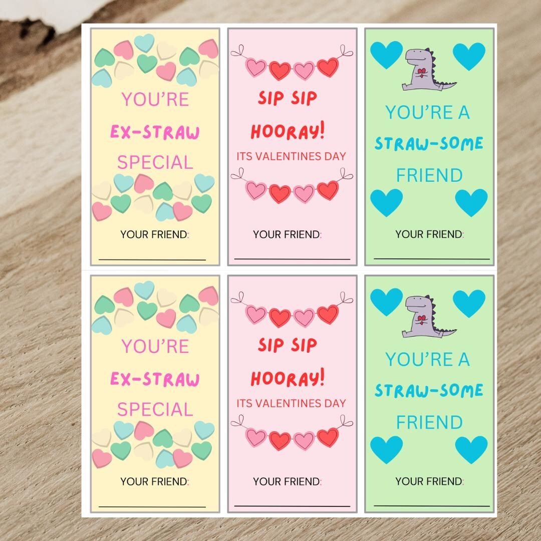 Printable Straw Tags Valentine's Day. Kids' School Printable Valentine ...