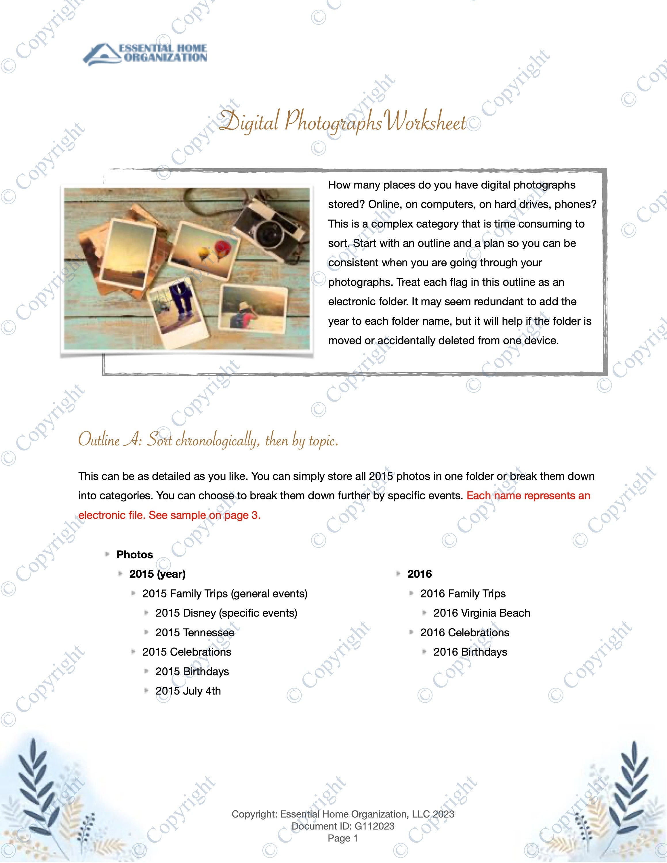 Digital Photographs Printable Worksheet by Essential Home - Etsy