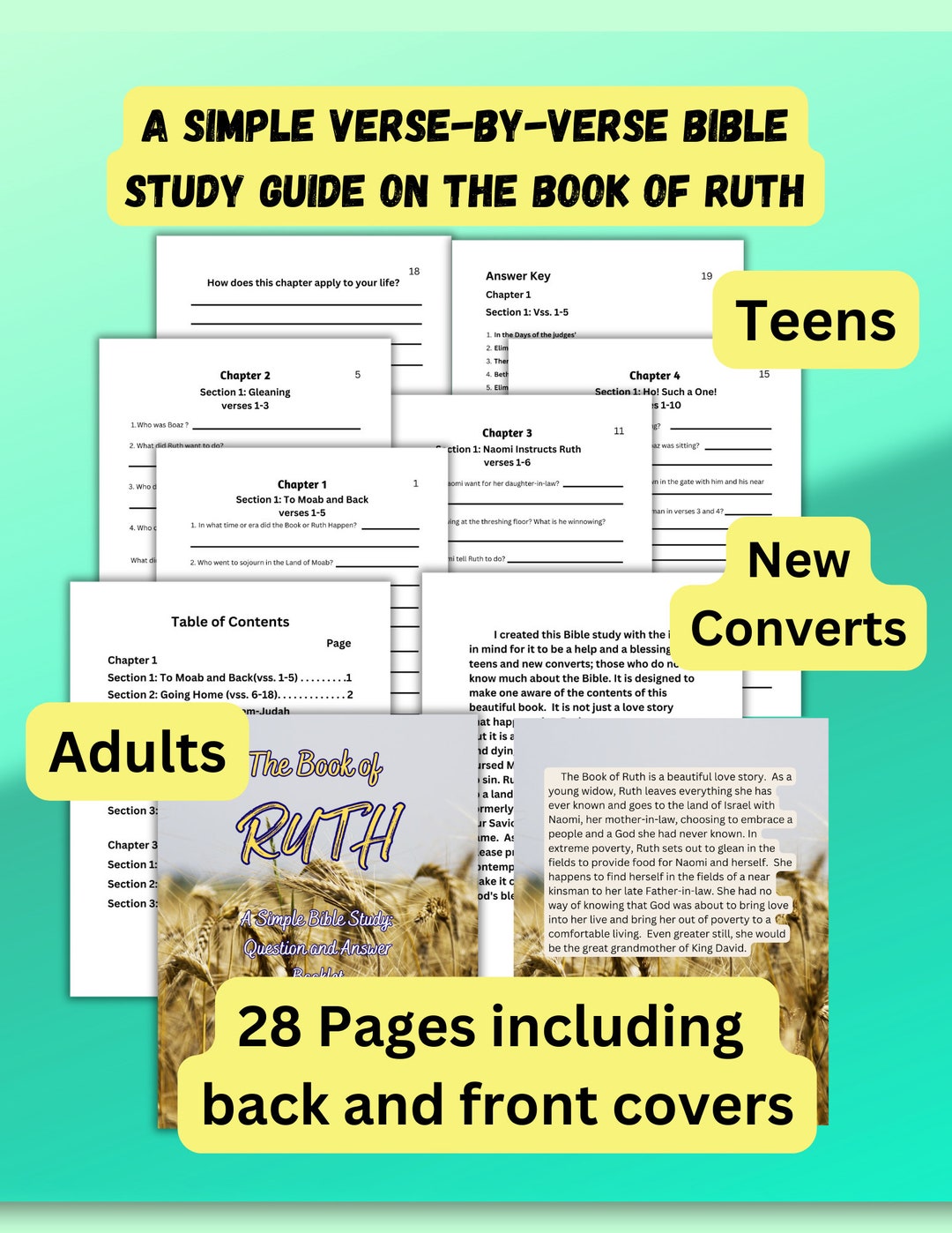 Book of Ruth Simple Bible Study Guide, Instant Digital Download, Teens ...
