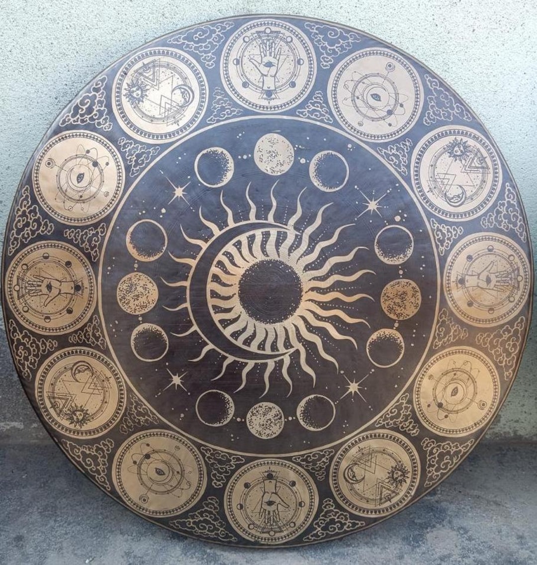 Extra Large Gong With Sun Moon 12 Months Symbol | Handmade Hand ...