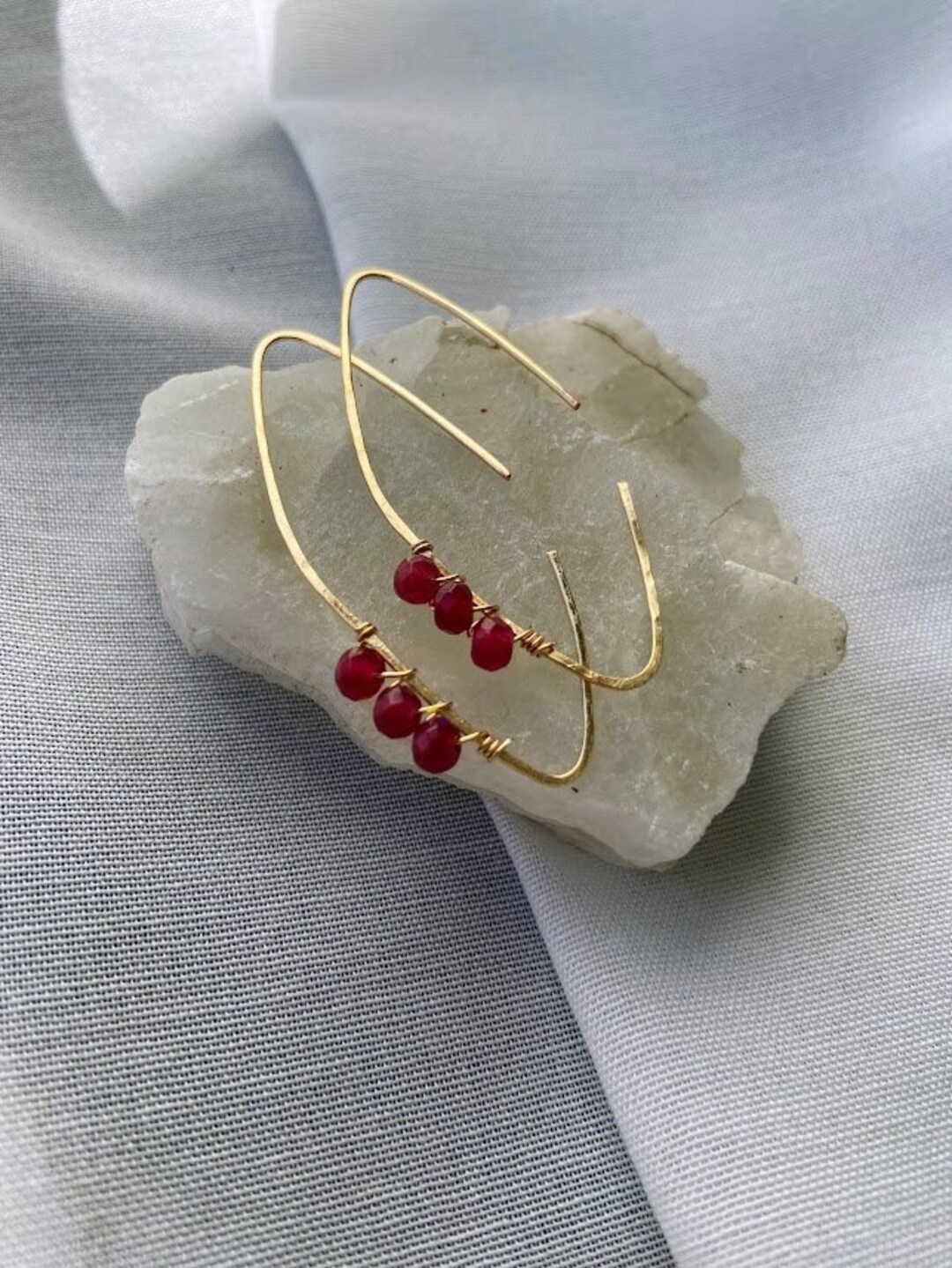 Hammered Gold and Iridescent Red Hoops | Abstract Lightweight Hoops - Etsy