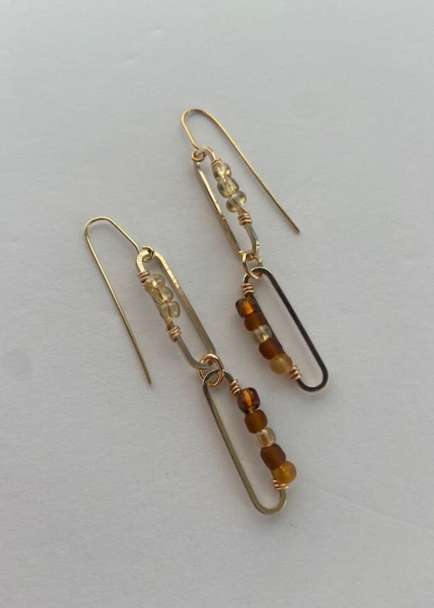 Double Paperclip Amber Earrings | Gold Paperclip Earrings - Etsy