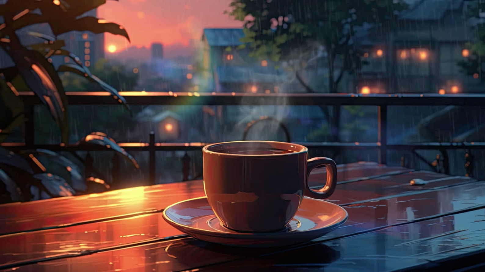 ANIMATED BACKGROUND | Cozy Coffee Shop Sunset Background | Lofi Coffee ...