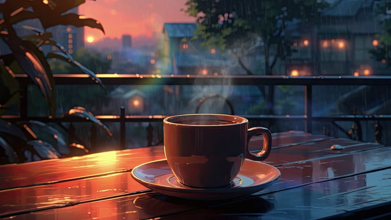 ANIMATED BACKGROUND | Cozy Coffee Shop Sunset Background | Lofi Coffee ...