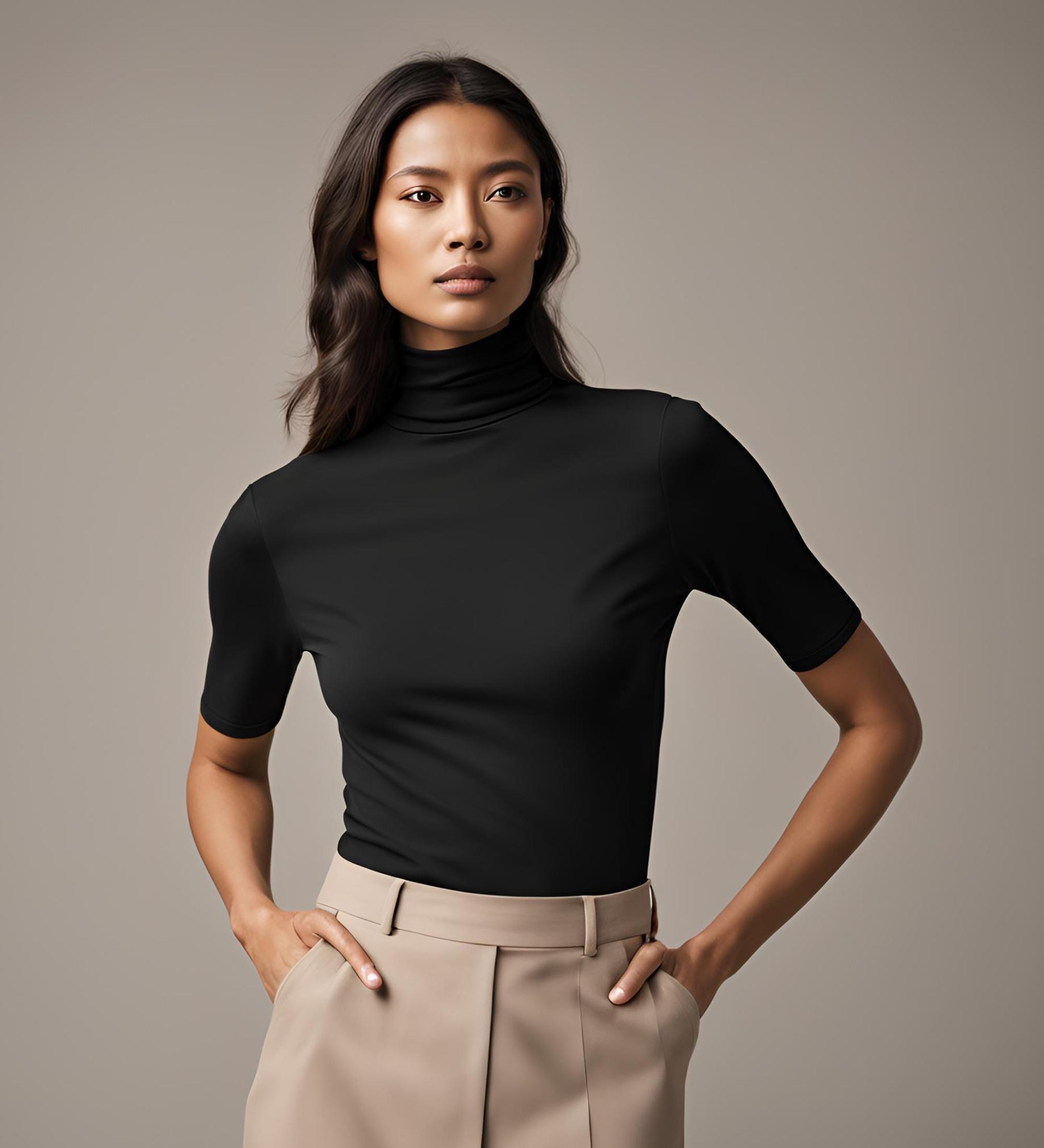 Cotton Spandex Turtleneck Top: Custom Length Long Sleeve Blouse - Etsy
