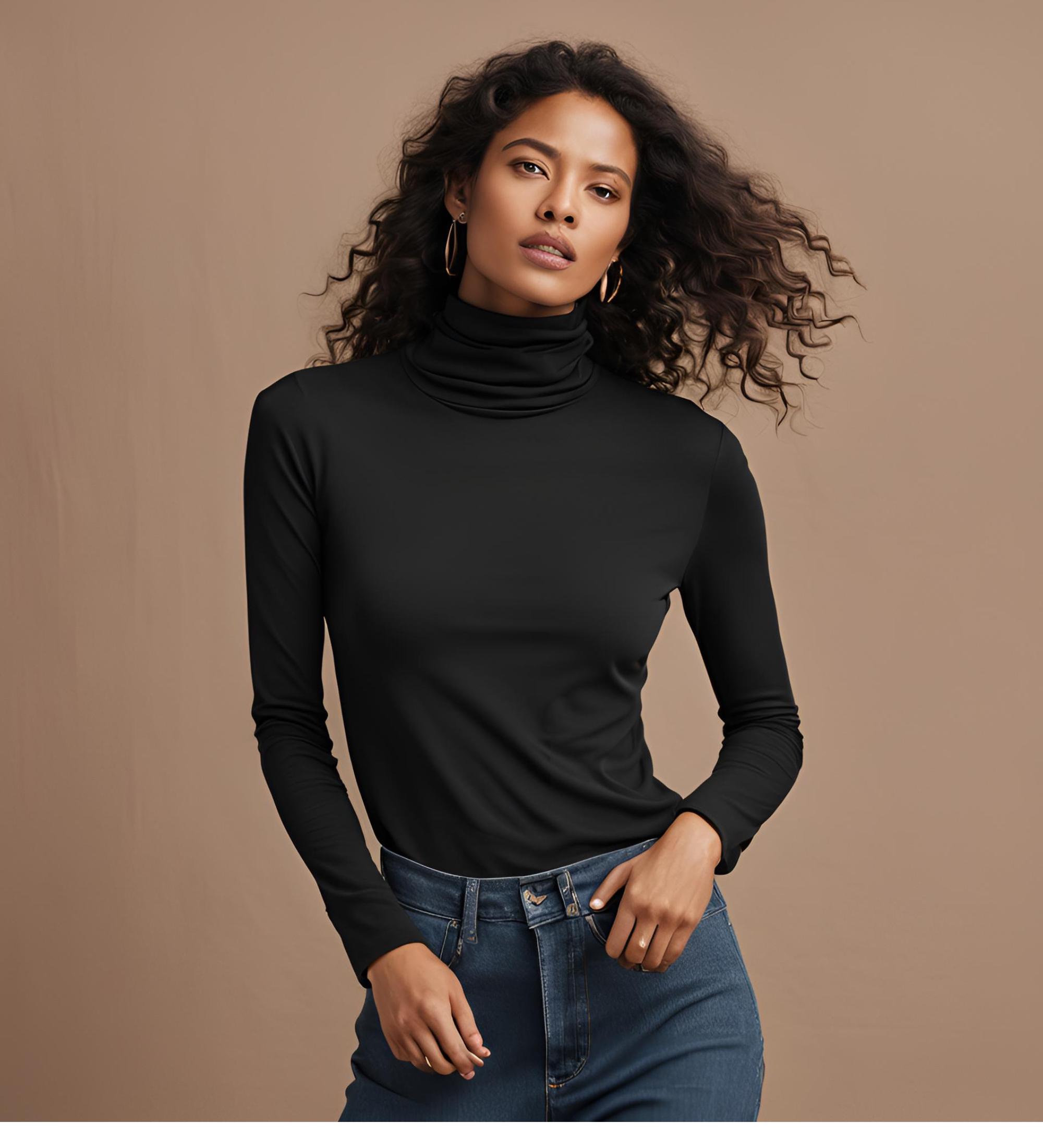 Cotton Spandex Turtleneck Top: Custom Length Long Sleeve Blouse - Etsy