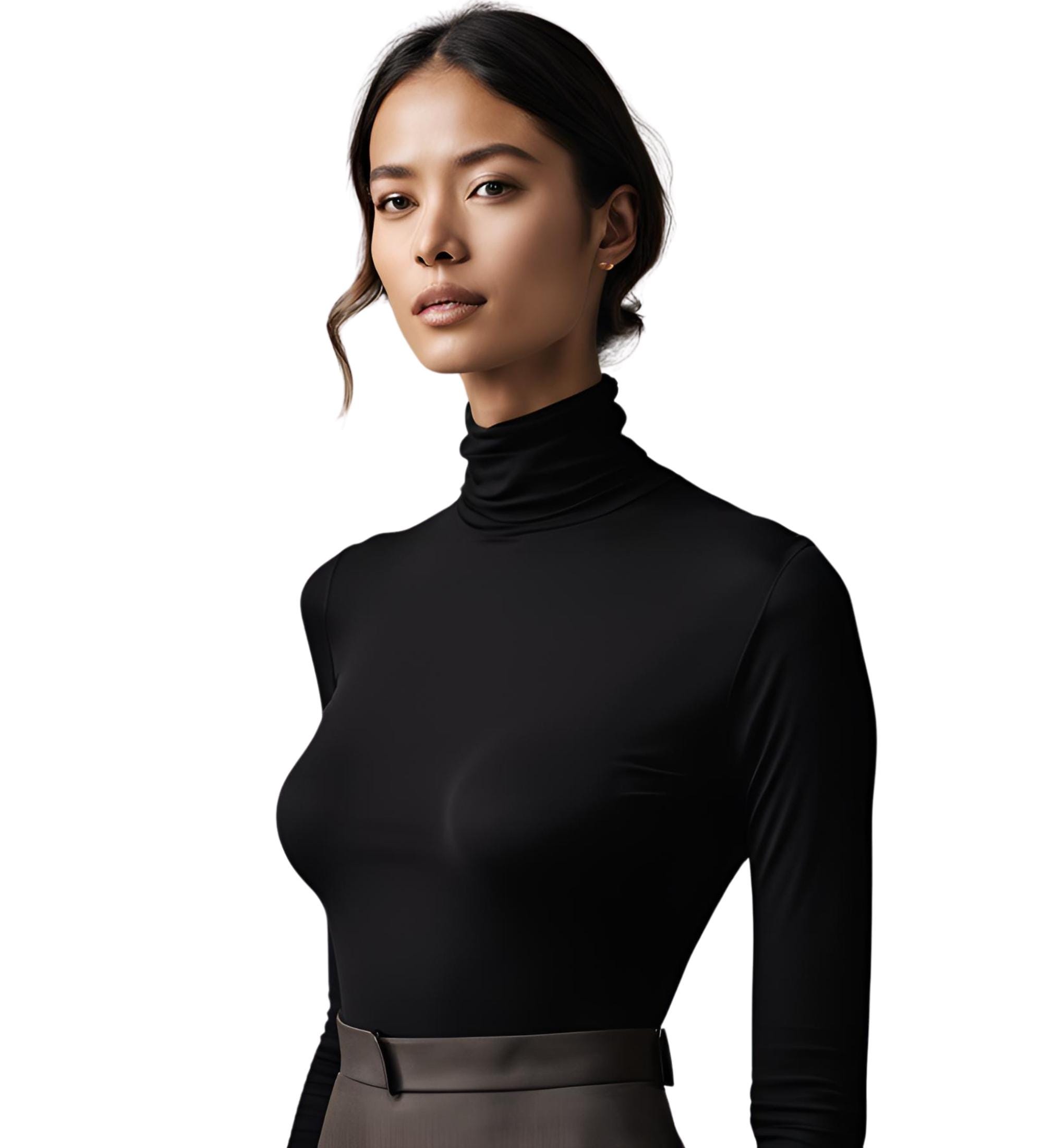 Cotton Spandex Turtleneck Top: Custom Length Long Sleeve Blouse - Etsy