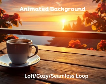 ANIMATED BACKGROUND | Cozy Coffee Shop Sunset Background | Lofi Coffee ...
