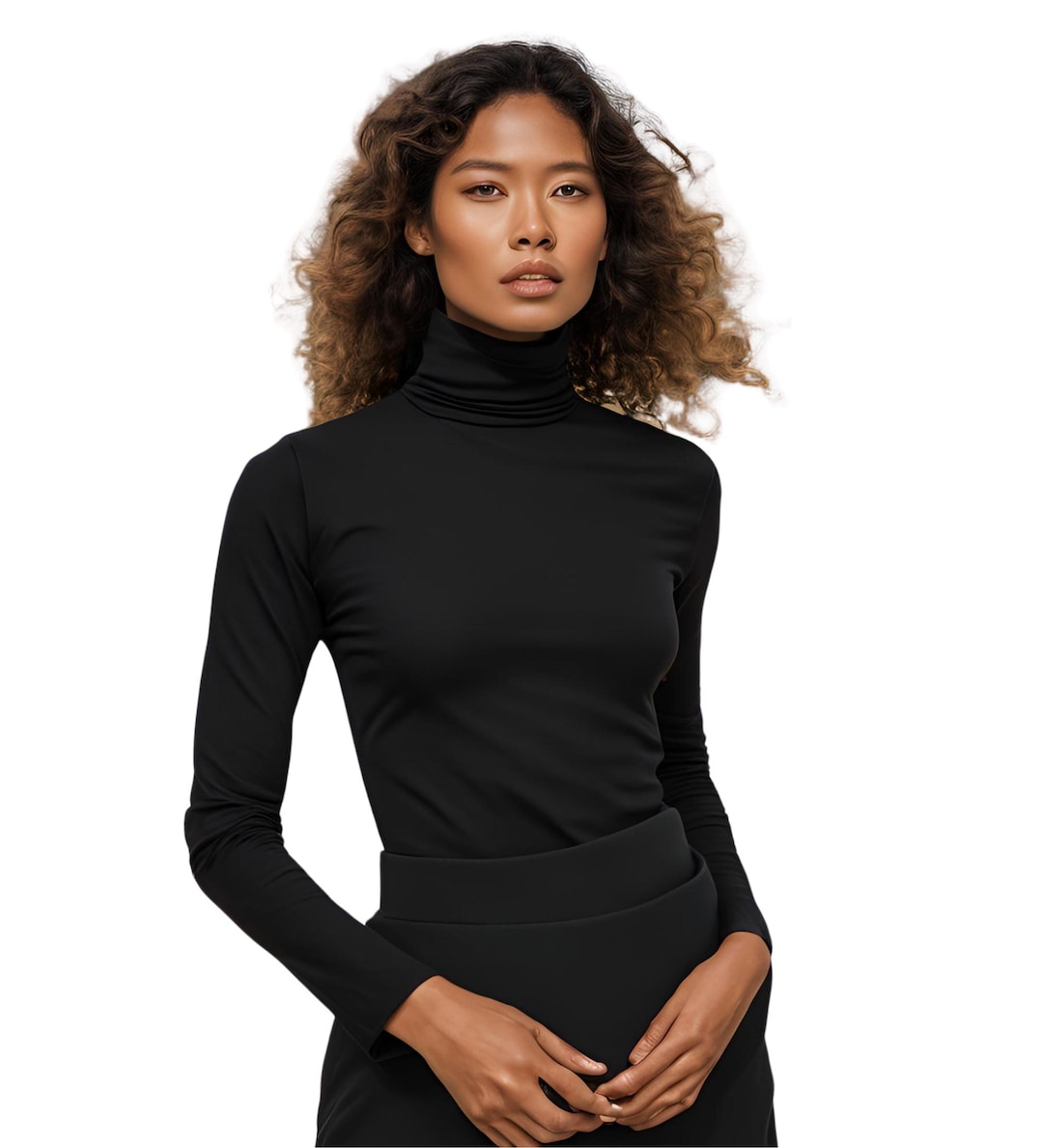 Cotton Spandex Turtleneck Top: Custom Length Long Sleeve Blouse - Etsy