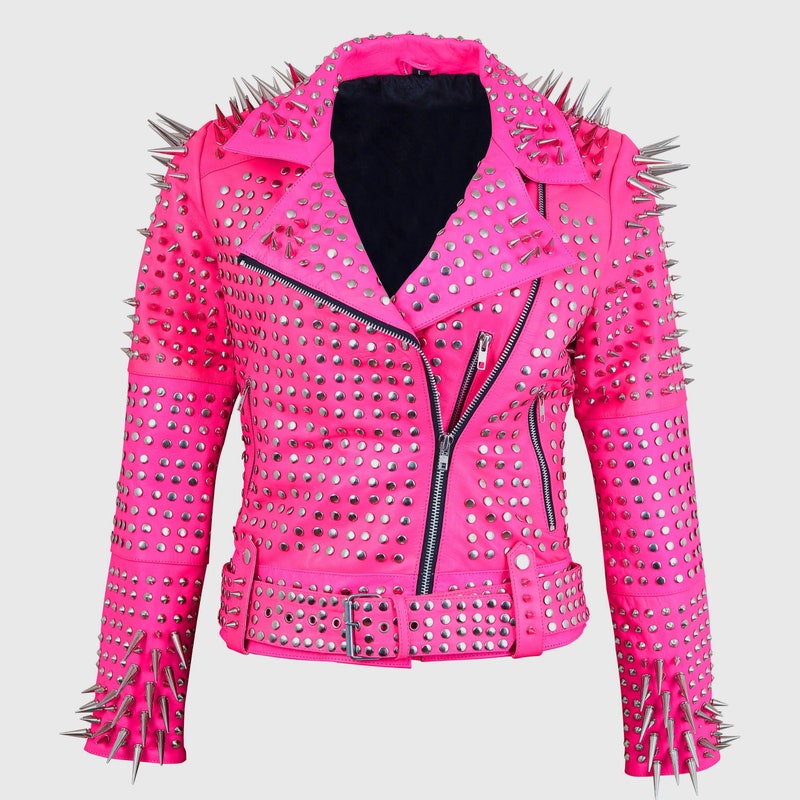 Pink Leather Jacket - Etsy