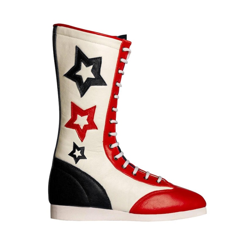 Retro Star Wrestling Boots: Red White Blue Leather Cosplay Costume - Etsy