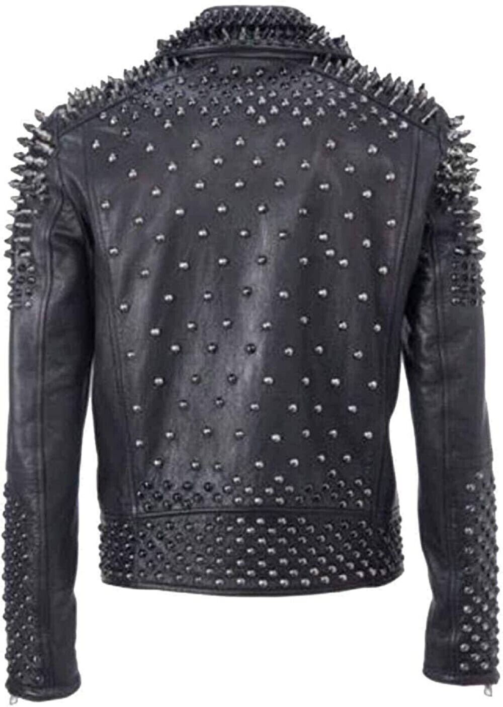Men Silver Handmade Studded Spikes Jacket Punk Style Cowhide Leather ...