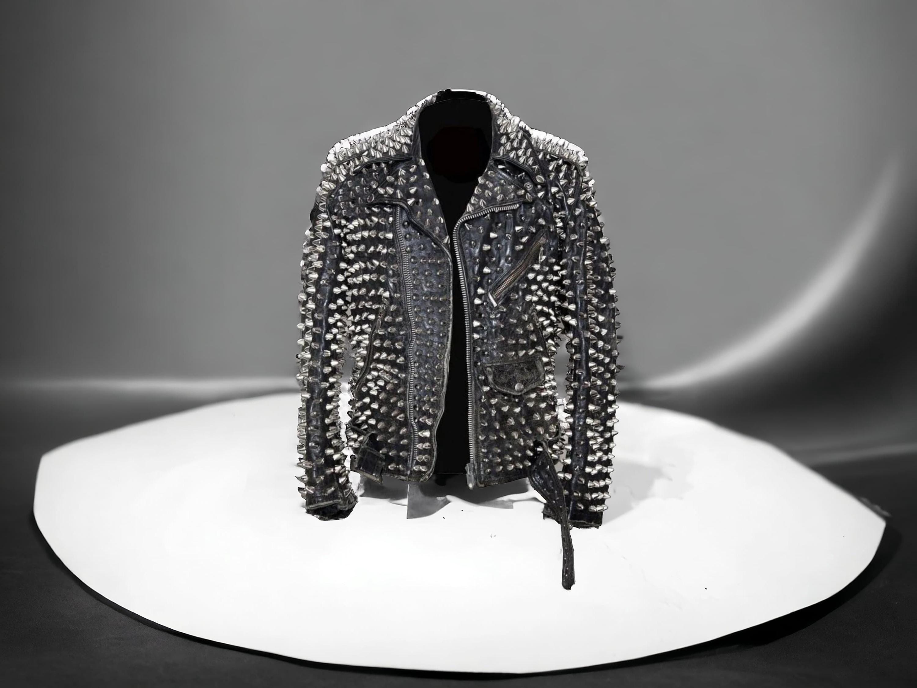 Biker Studded Jacket-men Leather Jacket Punk Spiked Studded Genuine ...