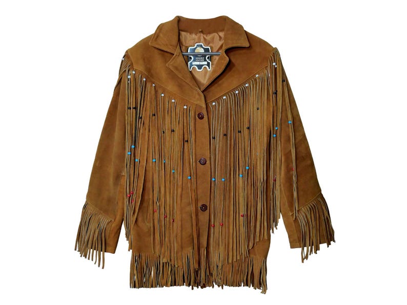 Men's Native American Cowboy Leather Jacket Western Suede Fringe ...