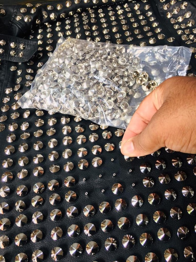 Biker Studded Jacket-men Leather Jacket Punk Spiked Studded Genuine ...