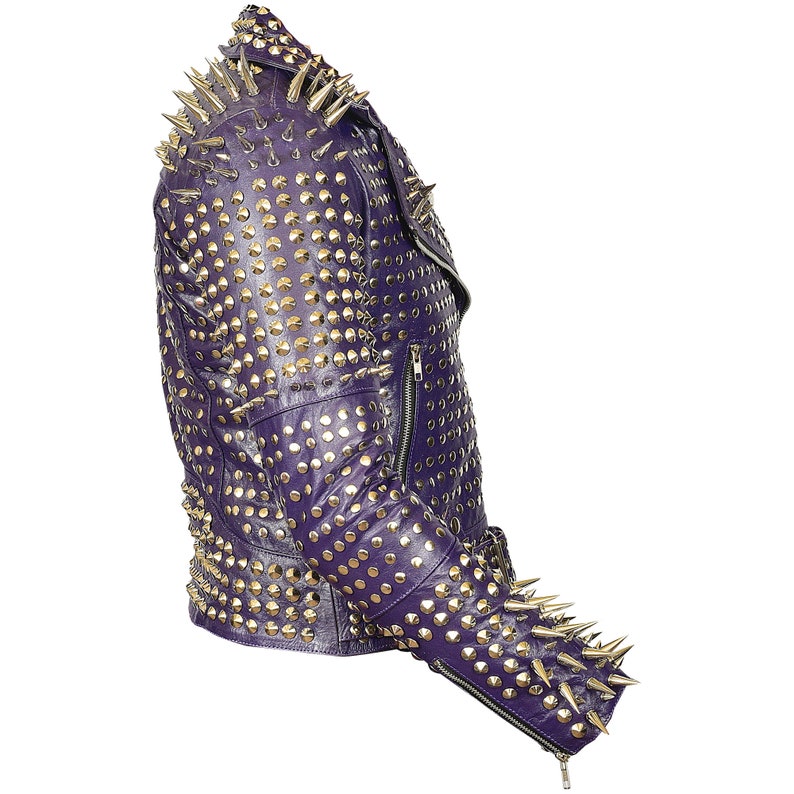 Purple Studded Leather Biker Jacket: Spiked Punk Moto Jacket - Etsy