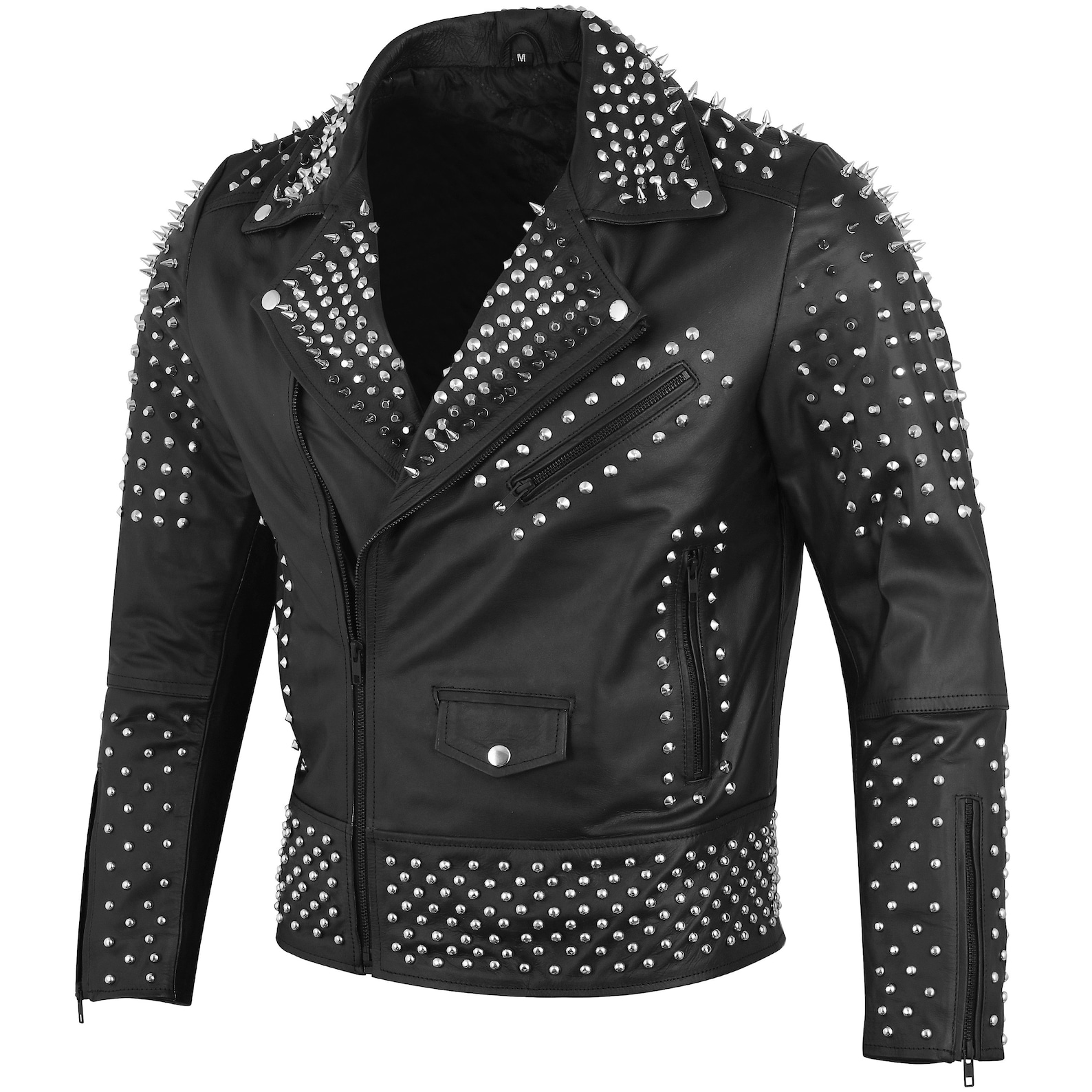Men Silver Handmade Studded Spikes Jacket Punk Style Cowhide Leather ...