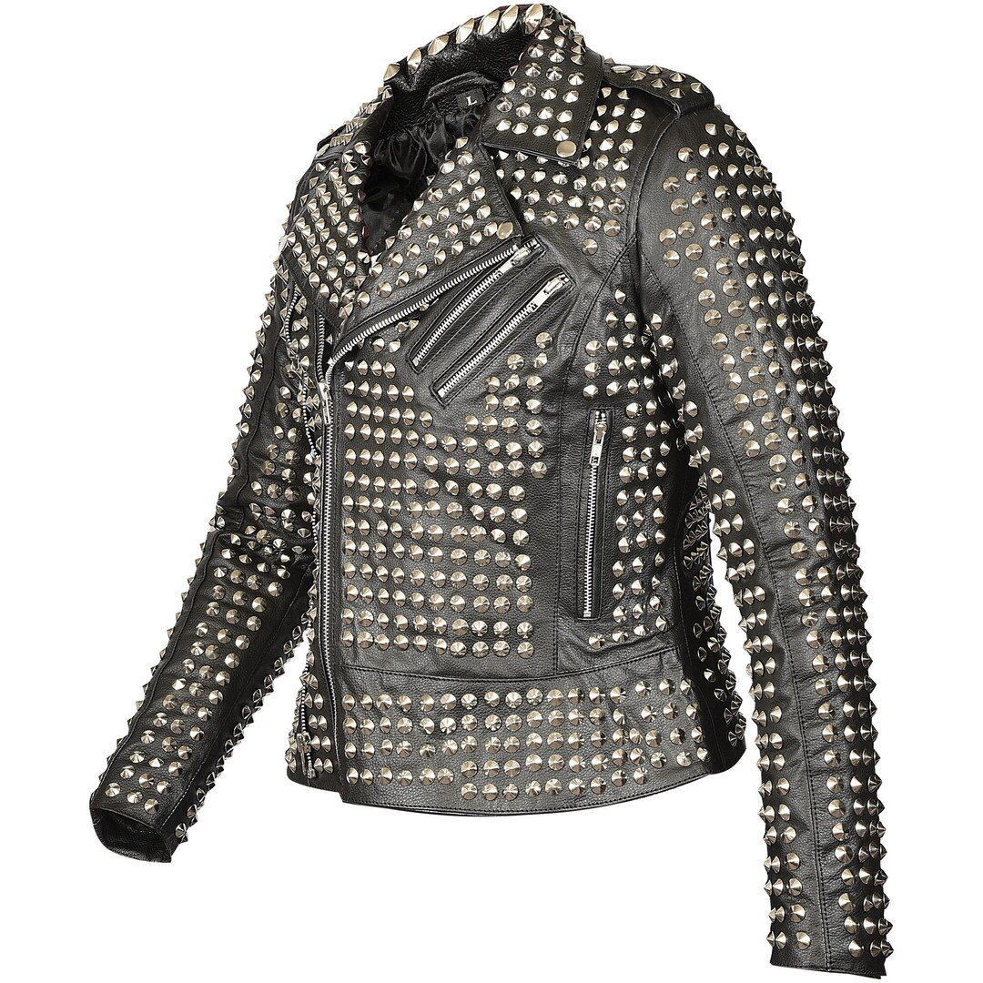 Biker Studded Jacket Women Handmade Leather Studded Jacket Fully ...