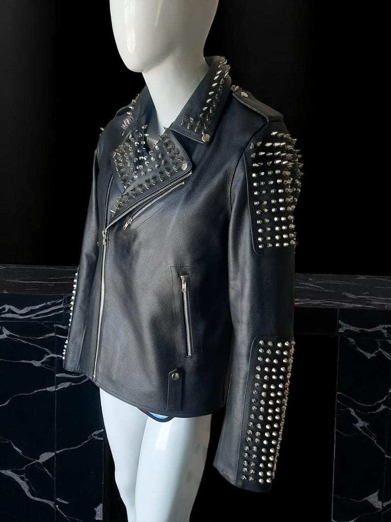 Handmade Studded Black Leather Biker Jacket: Punk Rock Moto Coat - Etsy