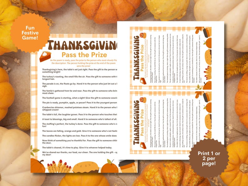 Thanksgiving Pass the Prize Game: Festive Autumn/fall Holiday Game ...