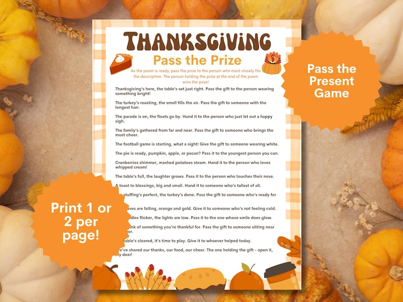 Thanksgiving Pass the Prize Game: Festive Autumn/fall Holiday Game ...