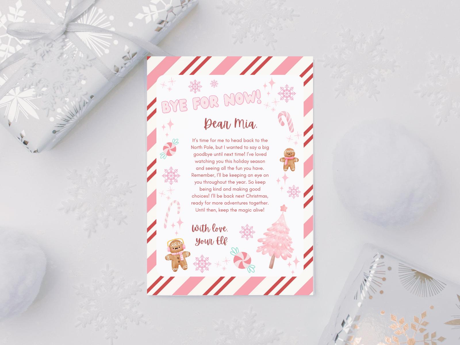 Elf Farewell Letter Editable Canva Template Pink Candy Cane Elf Goodbye ...