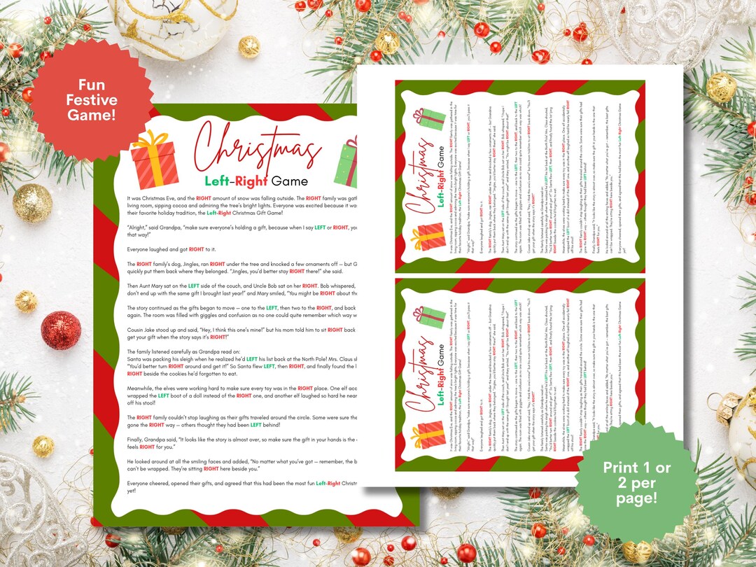 Christmas Left Right Game Printable, Festive Holiday Party Game ...