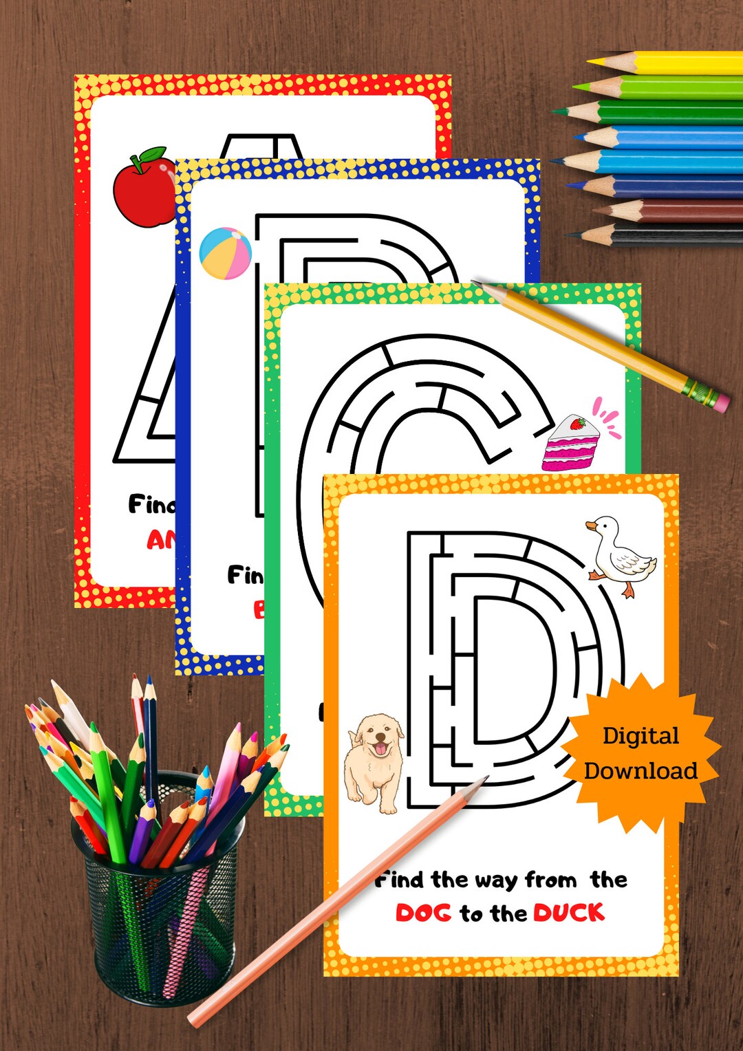 A-Z Alphabet Maze Pages Digital Download Kids Maze Activity Pages, Kids ...